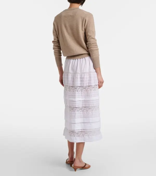 DÔEN Sidra Lace-trimmed Ramie Midi Skirt