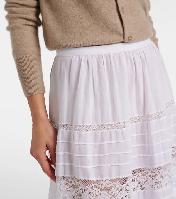 DÔEN Sidra Lace-trimmed Ramie Midi Skirt