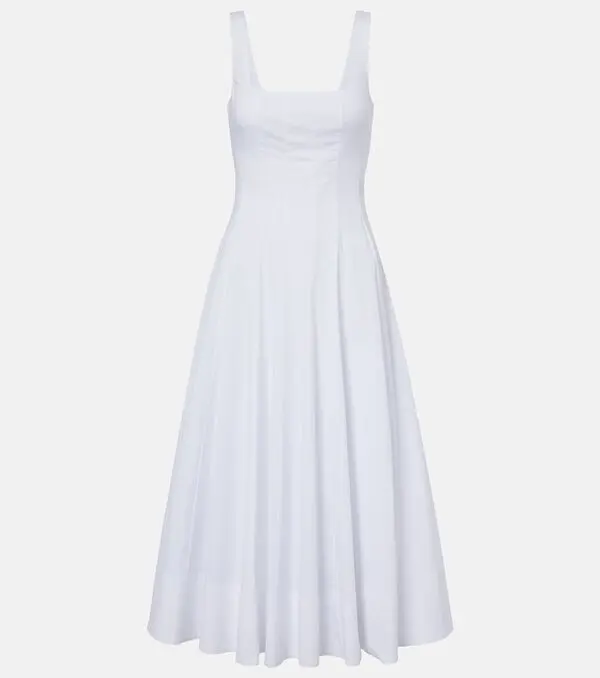 Staud Wells Cotton Poplin Midi Dress - White
