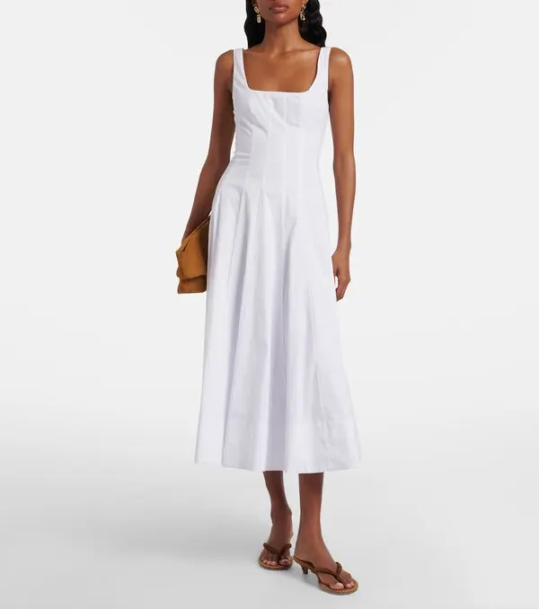 Staud Wells Cotton Poplin Midi Dress - White