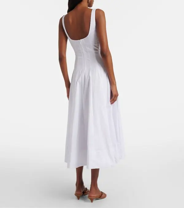 Staud Wells Cotton Poplin Midi Dress - White