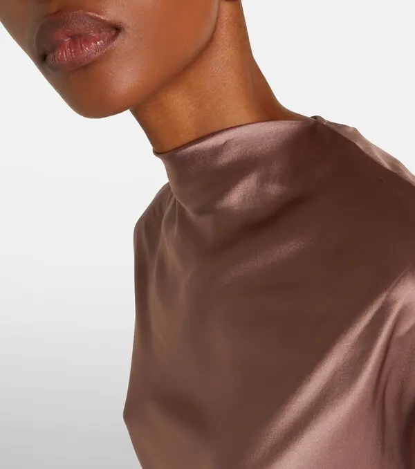 THE SEI Draped Silk Satin Top - Brown