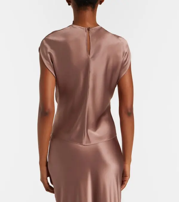 THE SEI Draped Silk Satin Top - Brown