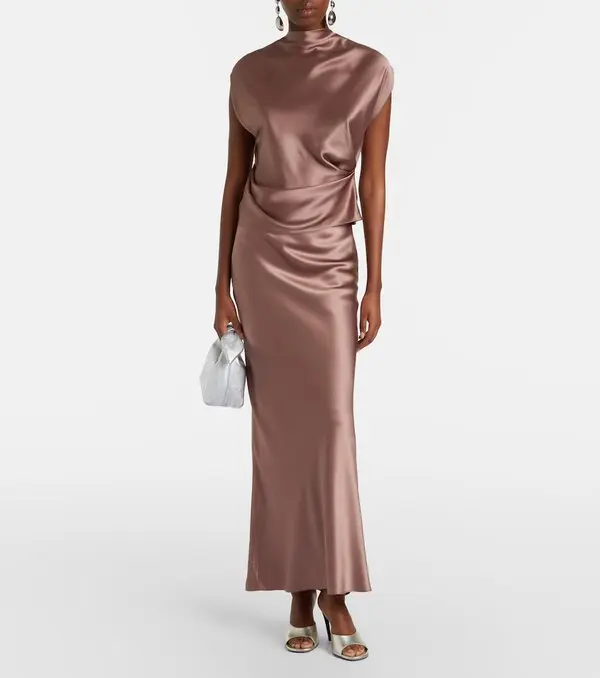 THE SEI Draped Silk Satin Top - Brown