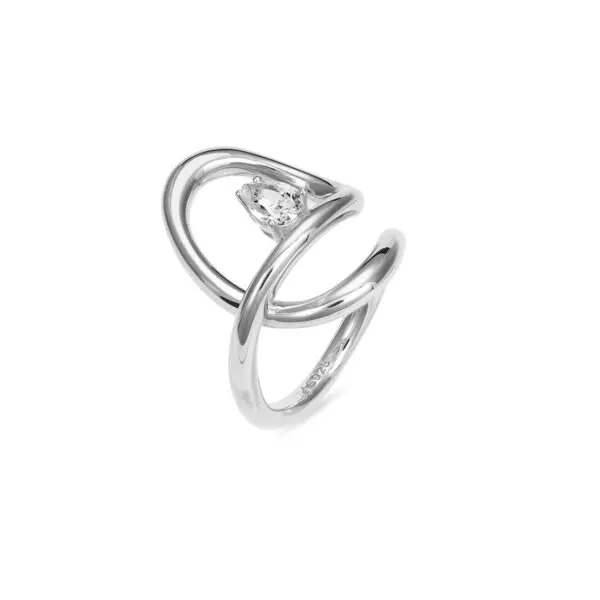 MEULIEN Sterling Silver Flowing Waterdrop Solitaire Ring With Clear Stone - Silver/white