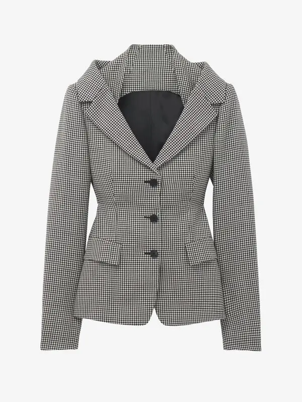 Alexander McQueen Gingham Check Off-the-shoulder Harness Jacket - Black/ivory