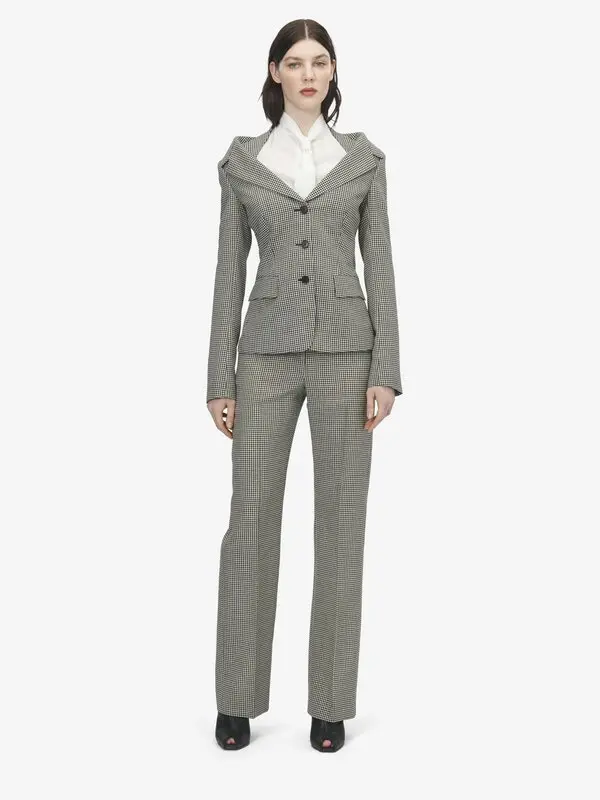Alexander McQueen Gingham Check Off-the-shoulder Harness Jacket - Black/ivory