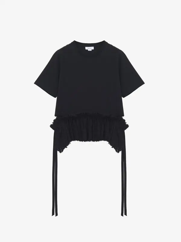 Alexander McQueen Lace Trim Peplum T-shirt - Black