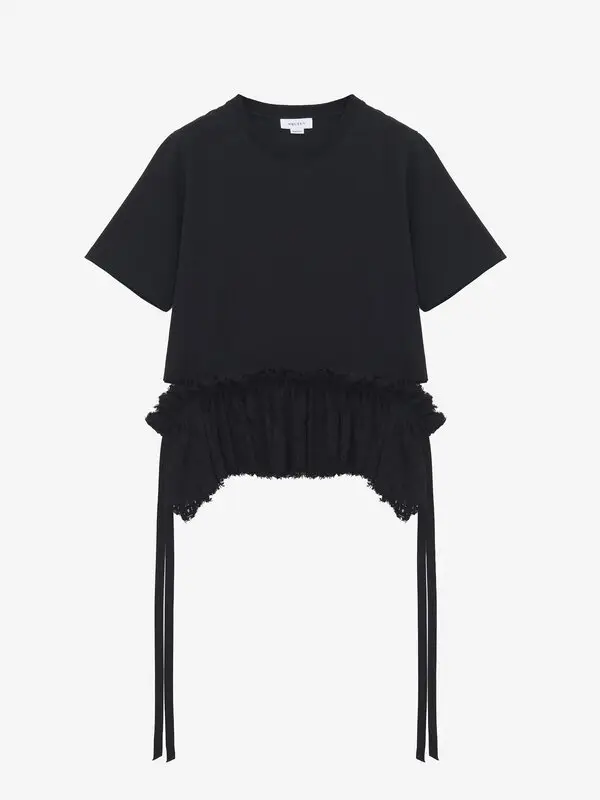 Alexander McQueen Lace Trim Peplum T-shirt - Black