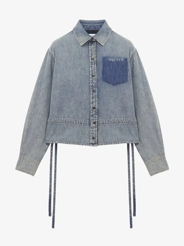 Alexander McQueen Chambray Shirt Jacket With Drawstring Waist - Washed Blue