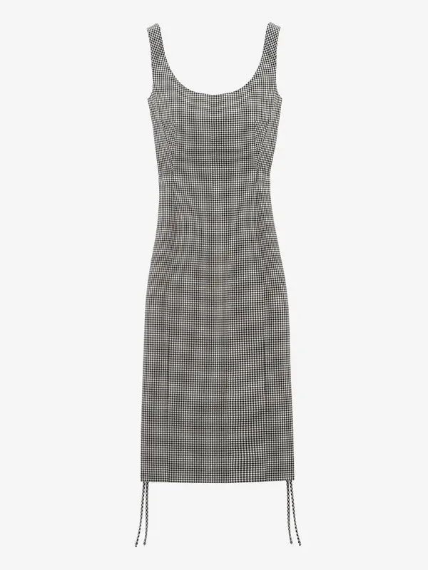 Alexander McQueen Corset Lace Gingham Check Pencil Dress - Black/ivory