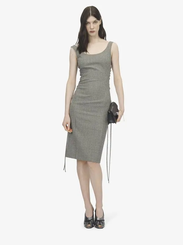 Alexander McQueen Corset Lace Gingham Check Pencil Dress