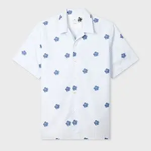Paul Smith Light 'zine Floral' Print Cotton Shirt - Blue
