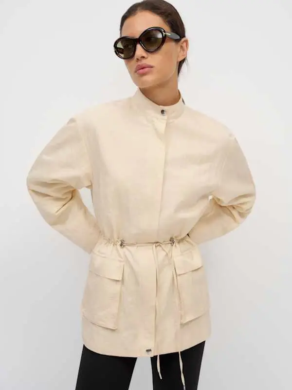 REFORMATION Callista Jacket With High Neckline And Waist Tie - Ivory