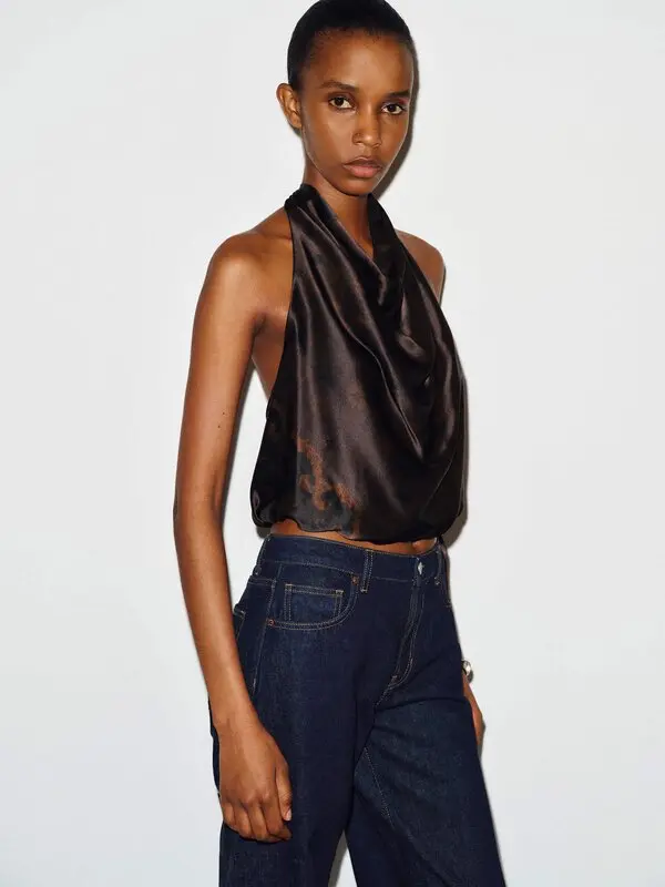 REFORMATION Jony Silk Top - Brown