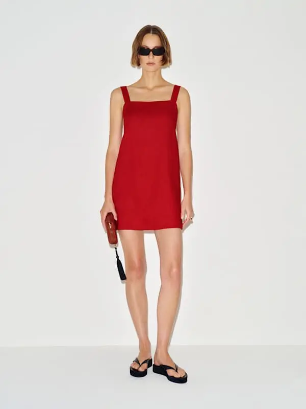 REFORMATION Luella Linen Mini Dress - Red