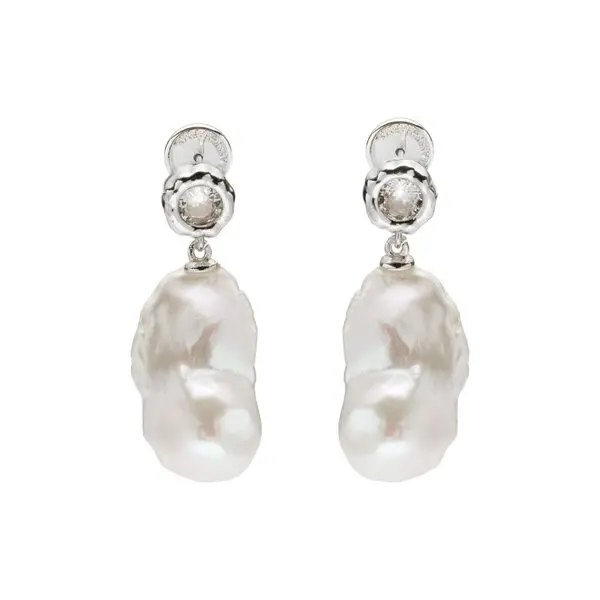CLASSICHARMS White / Silver Skyler Silver Baroque Pearl Drop Earrings - White/silver