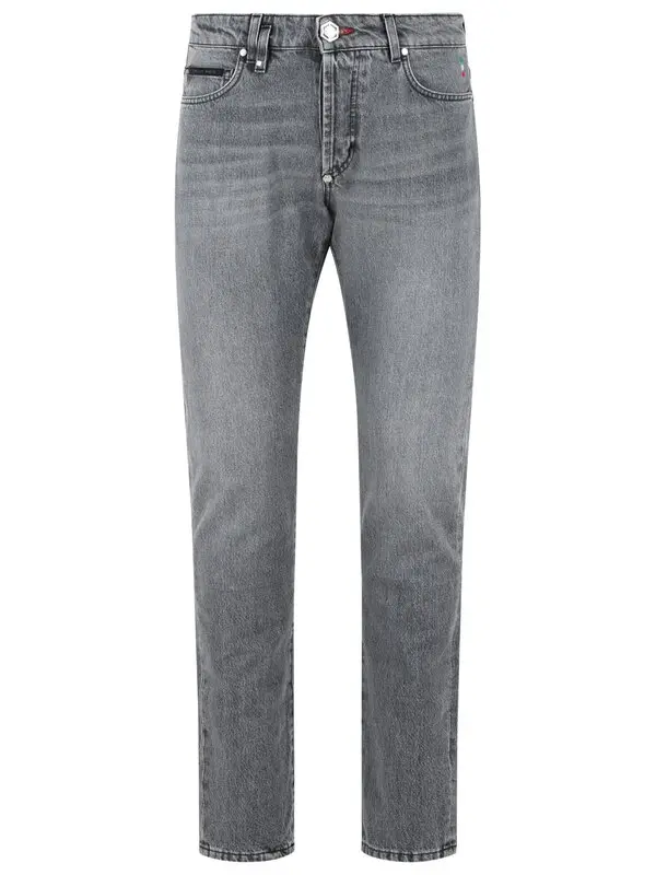 Philipp Plein Straight Cotton Jeans - Grey