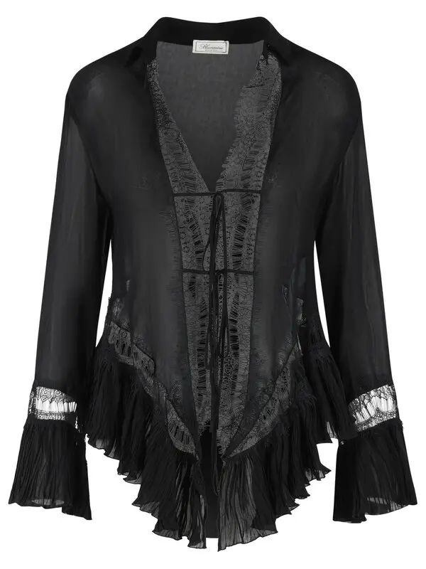 Blumarine Viscose Shirt With Lace Inserts And Ruffled Cuffs