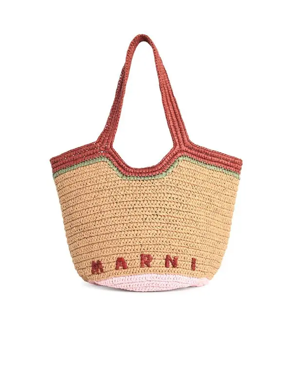 Marni Seaside' Burgundy And Pink Raffia Hobo Bag - Beige