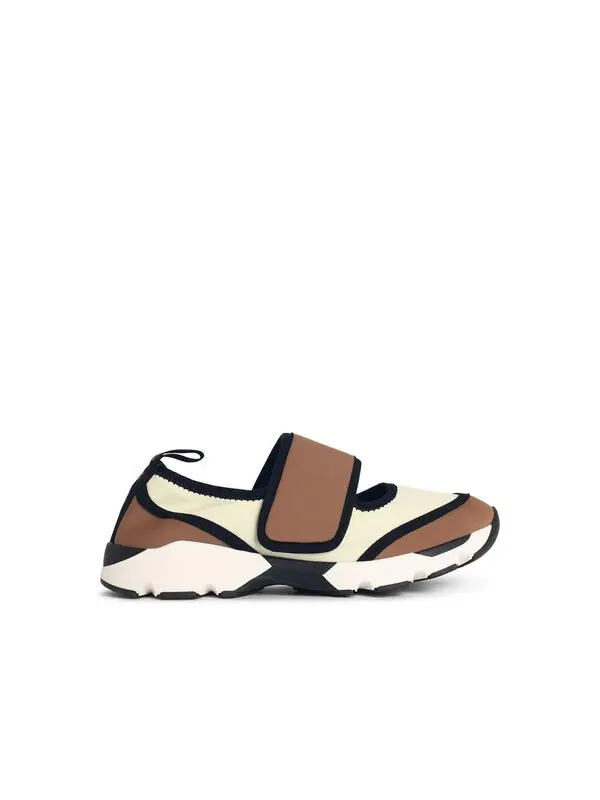 Marni Running Mary Jane' Sneakers In Brown And Cream Fabric - White