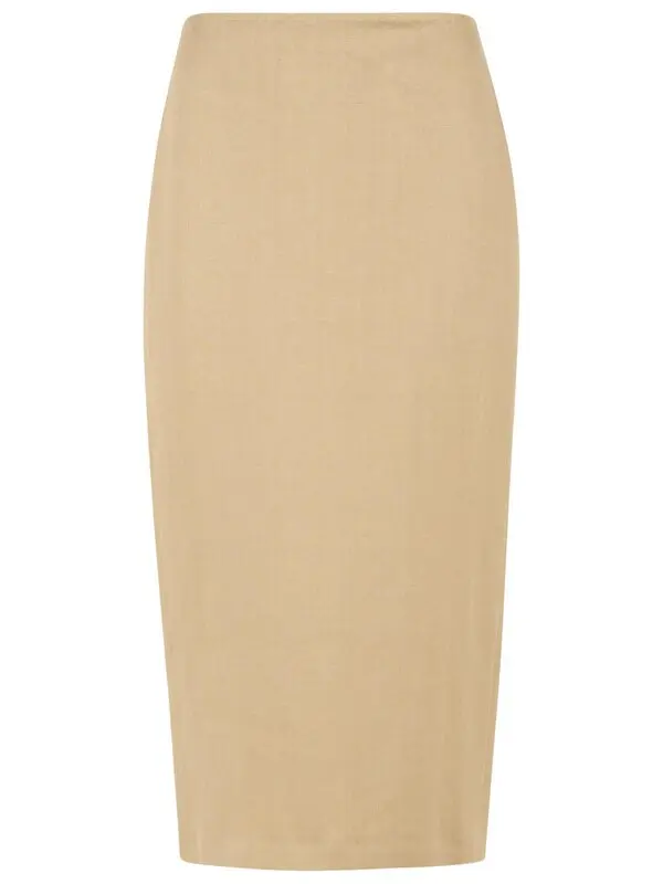 Max Mara Veranda' Diagonal Slim Skirt Of Camel Linen - Beige
