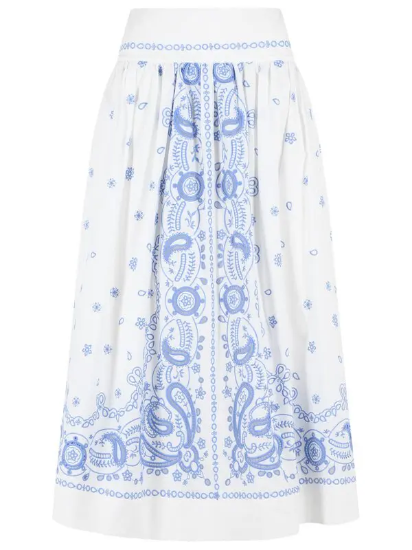 SELF-PORTRAIT Embroidered Midi Skirt - White