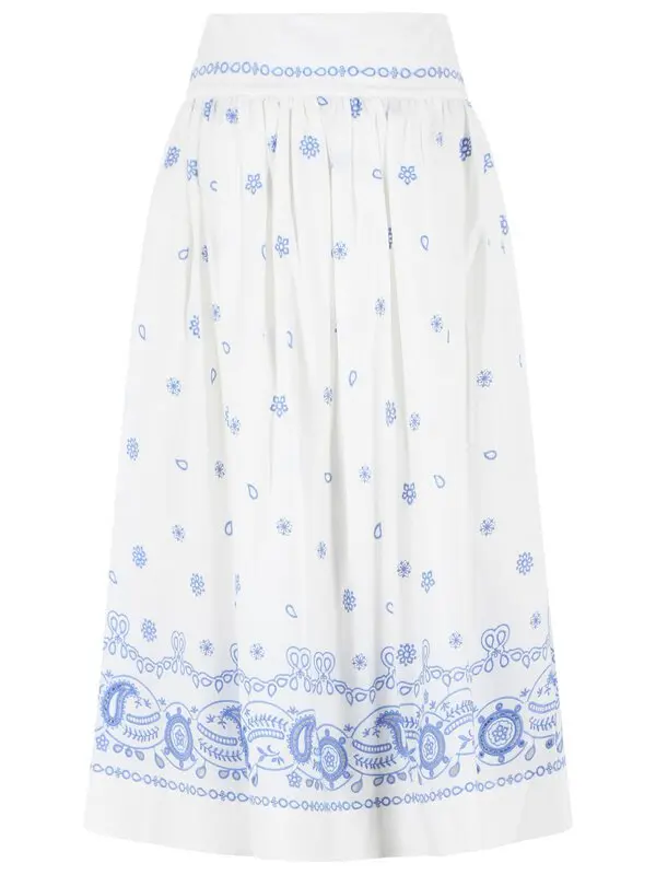 SELF-PORTRAIT Embroidered Midi Skirt - White