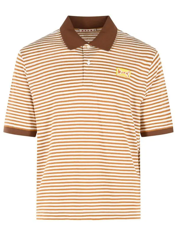 Marni Two-tone Linen Blend Polo Shirt - Beige