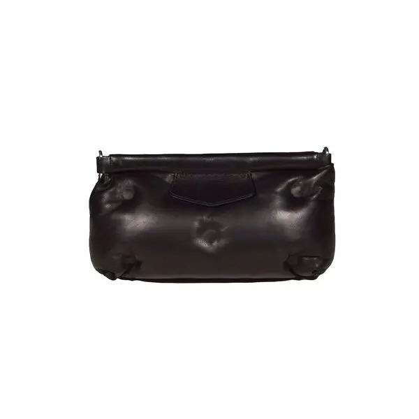 MAISON MARGIELA Padded Quilted Leather Clutch Bag With Silver-tone Chain Strap - Nero