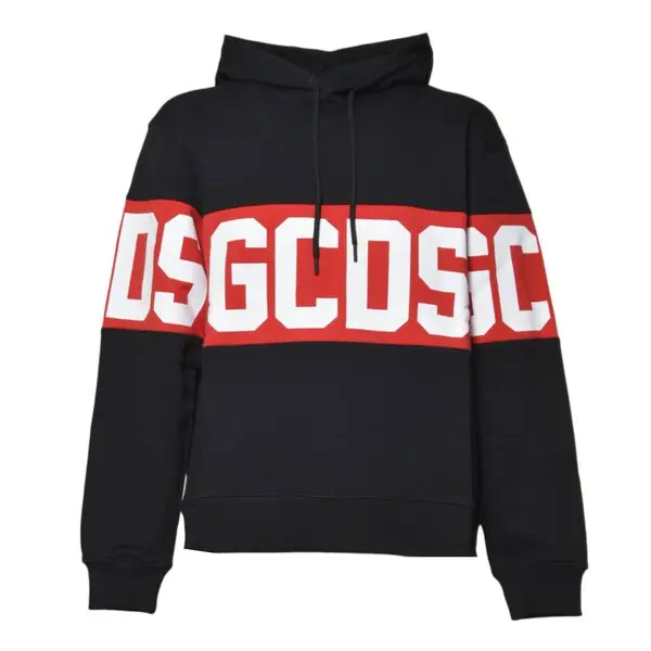 Gcds Black Hoodie With Red And White Logo Band - Nero