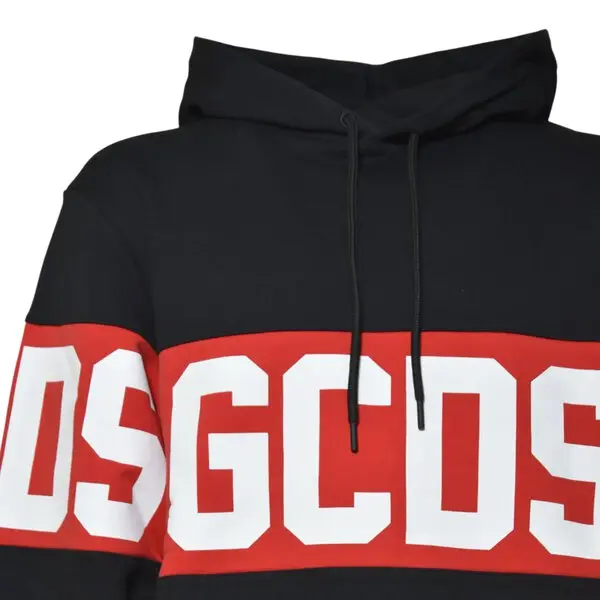 Gcds Black Hoodie With Red And White Logo Band - Nero