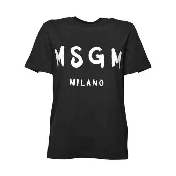 MSGM Cotton Satin T-shirt With Logo Print - Nero