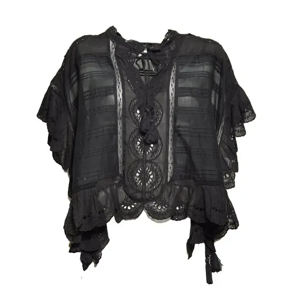MARANT ETOILE Black Embroidered Cotton Lace Top