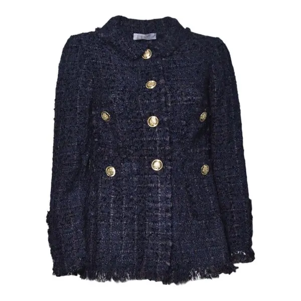 CHARLOTT Navy Textured Button Detailed Jacket - Blu
