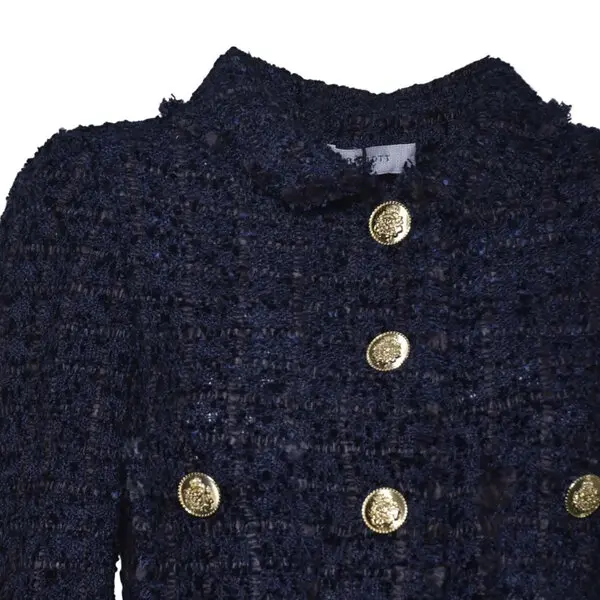 CHARLOTT Navy Textured Button Detailed Jacket - Blu