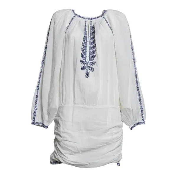 MARANT ETOILE Embroidered Mini Dress - Ecrù/blu