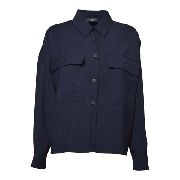 Max Mara Navy Button-detailed Shirt Jacket