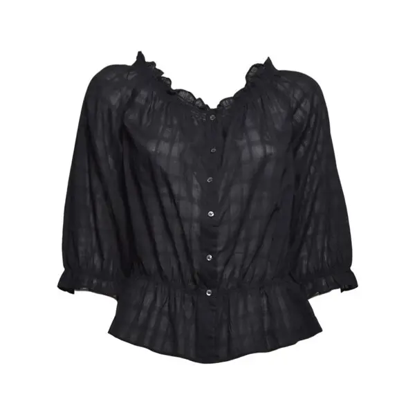 Aspesi Black Plaid Sheer Button-up Blouse