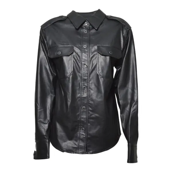 MARANT ETOILE Black Leather Button-up Shirt