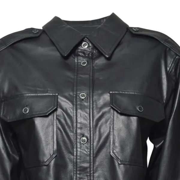 MARANT ETOILE Black Leather Button-up Shirt