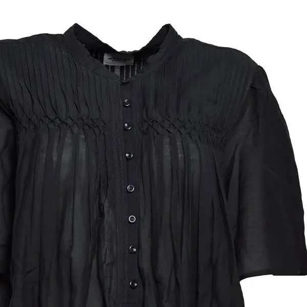 MARANT ETOILE Black Pleated Button-up Blouse