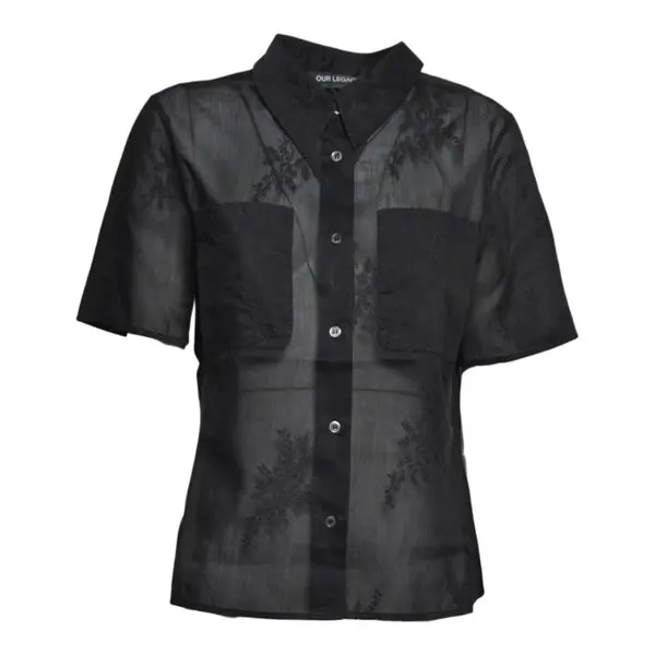 Our Legacy Black Sheer Embroidered Shirt - -97