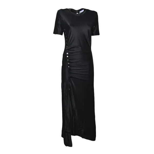 Rabanne Black Button Detailed Ruched Maxi Dress - Nero