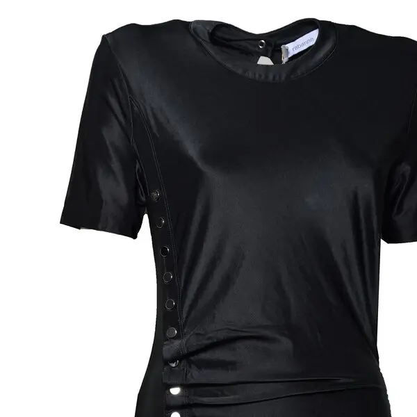 Rabanne Black Button Detailed Ruched Maxi Dress - Nero