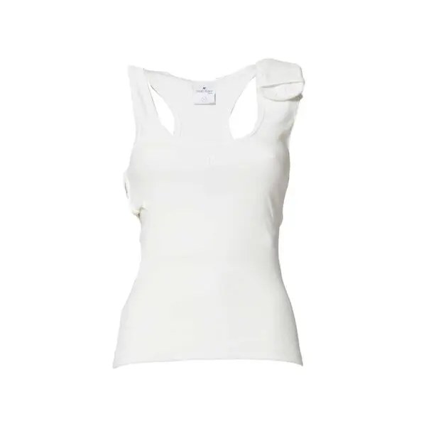 COURREGES Courrèges White Ribbed Tank Top With Embellished Detail - Bianco