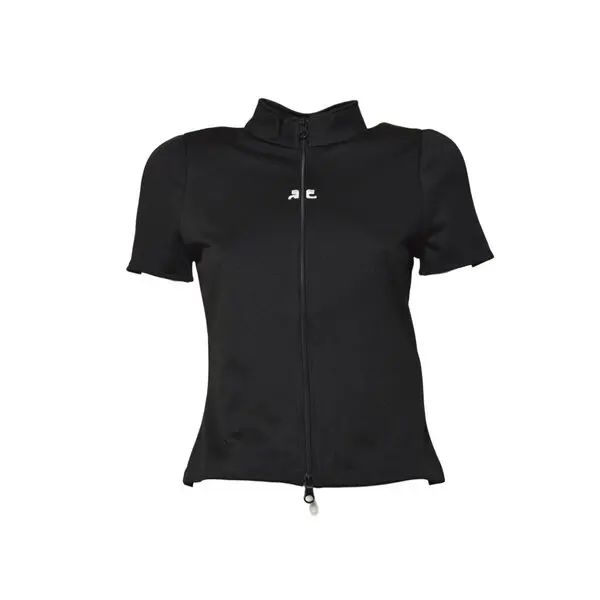 COURREGES Courrèges Black Zip-up Short Sleeve Top