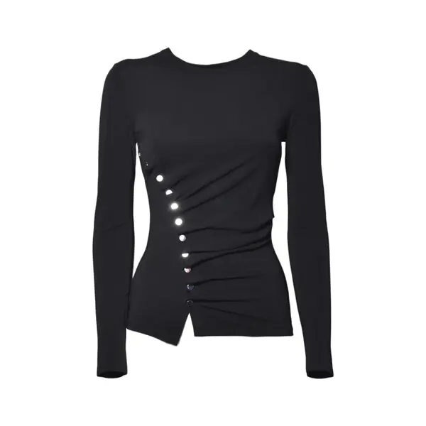 Rabanne Long Sleeve Asymmetrical Button Detailed Top