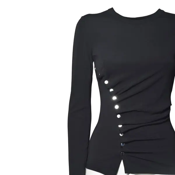 Rabanne Long Sleeve Asymmetrical Button Detailed Top