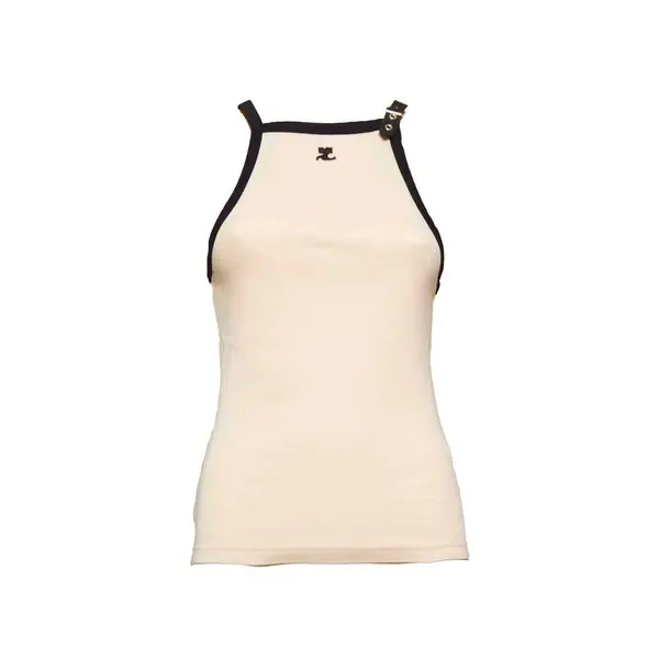COURREGES Courrèges Halter Neck Tank Top With Embellished Detail - Beige